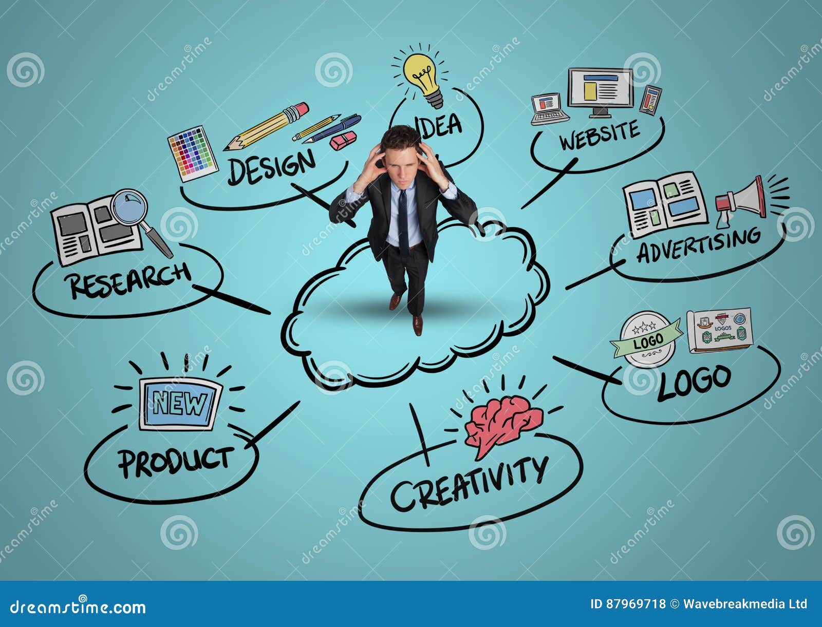 Businessman Thinking Over Graphic Business Plans Stock Illustration ...