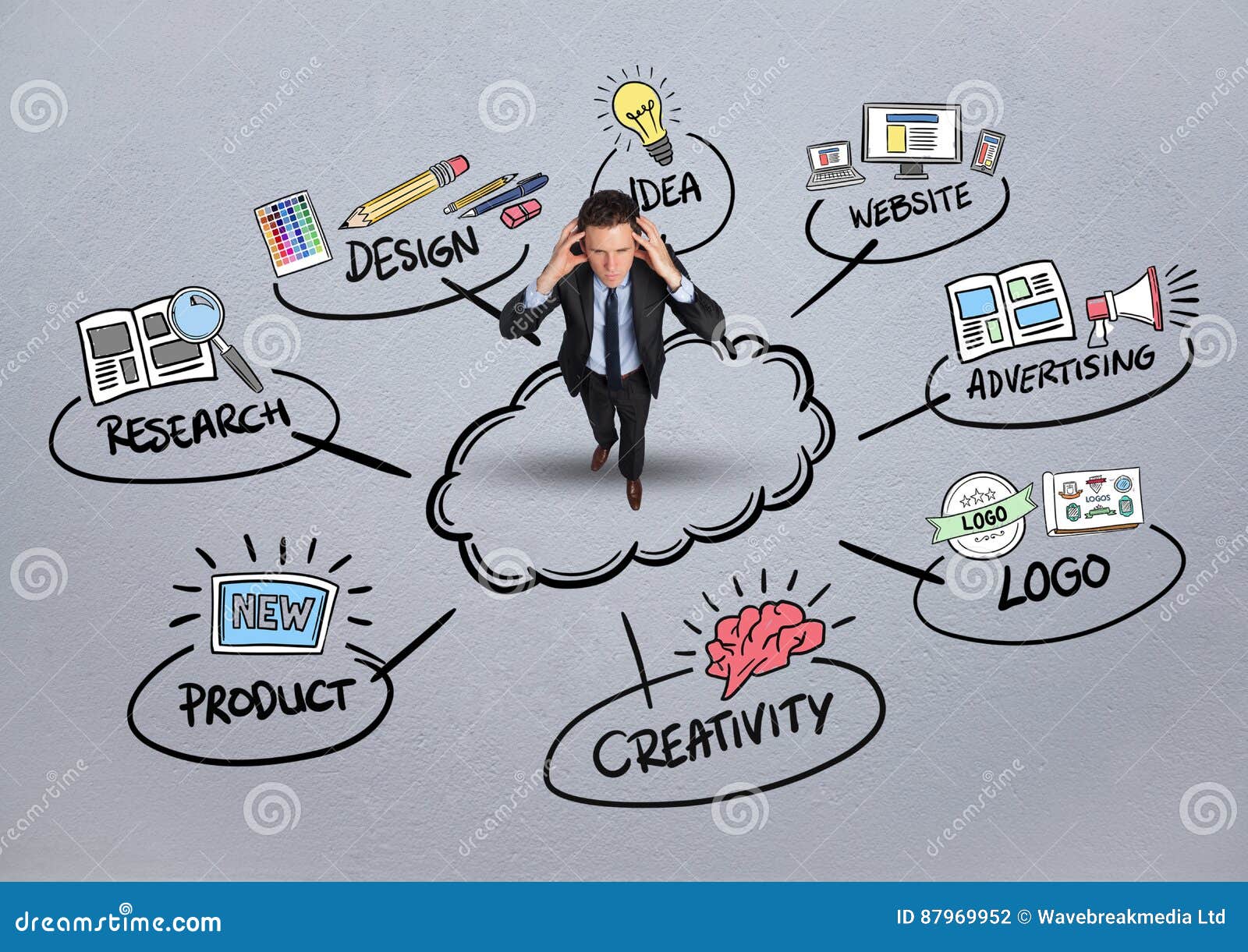Businessman Thinking Over Graphic Business Plans Stock Illustration ...