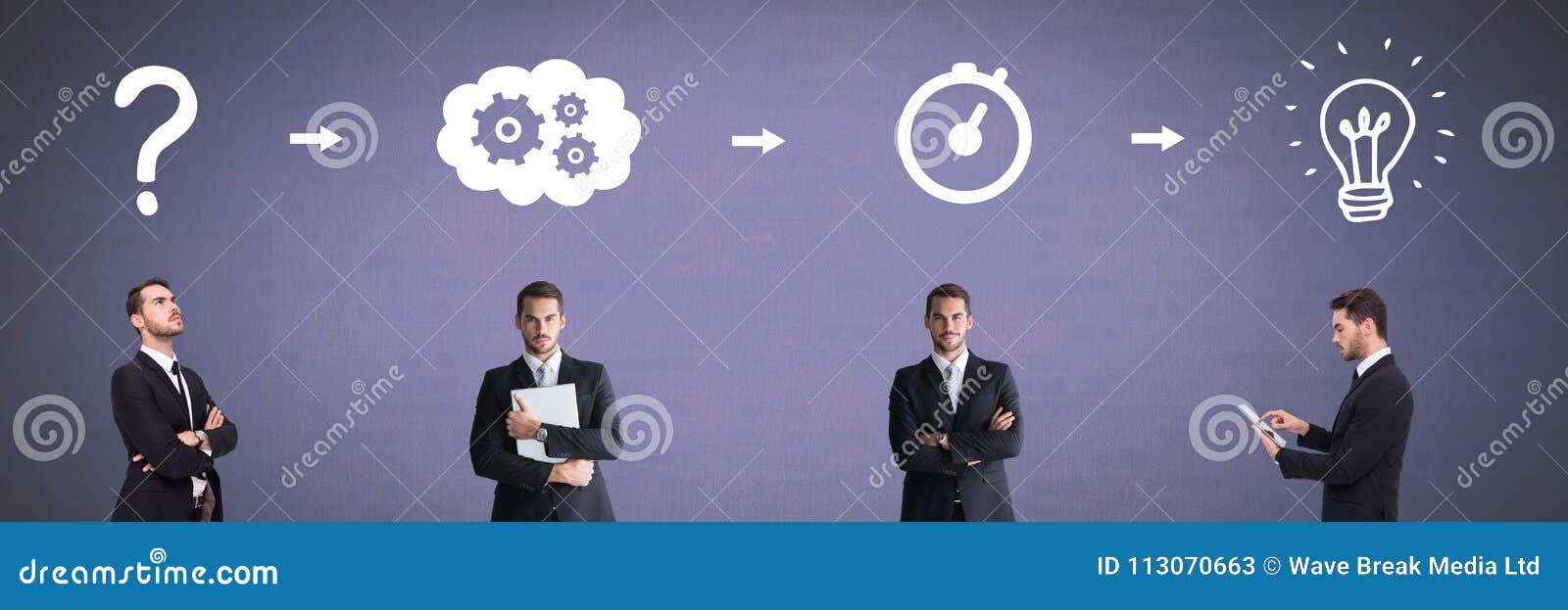 Businessman Thinking in Sequence with Ideas and Brainstorm Process ...