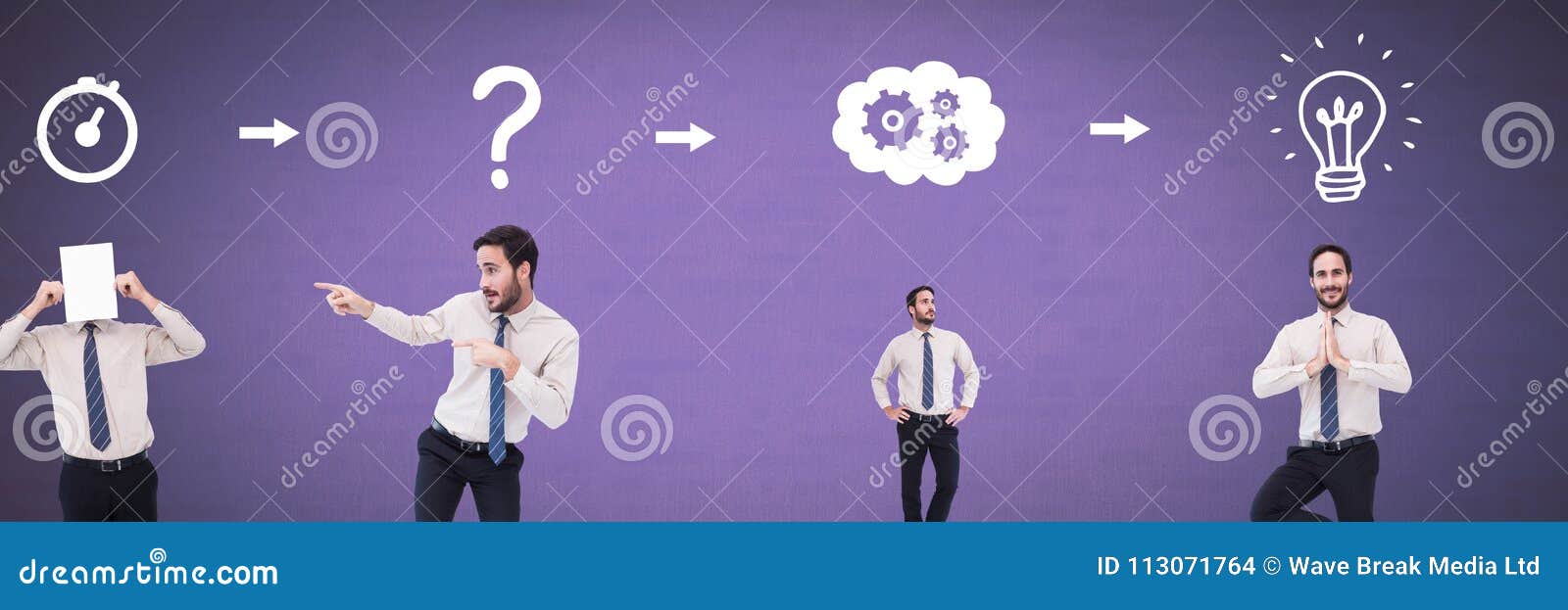 Businessman Thinking in Sequence with Ideas and Brainstorm Process ...