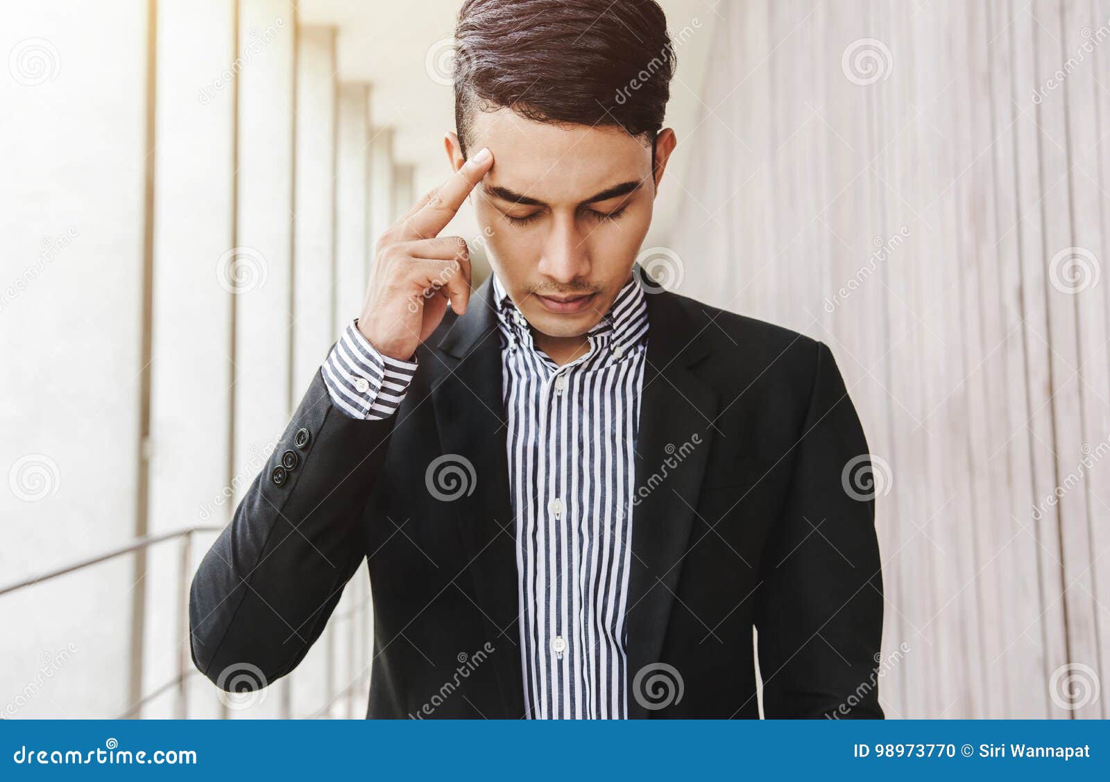 Businessman Thinking Seriously Concept, Finger on Head and Close Stock ...