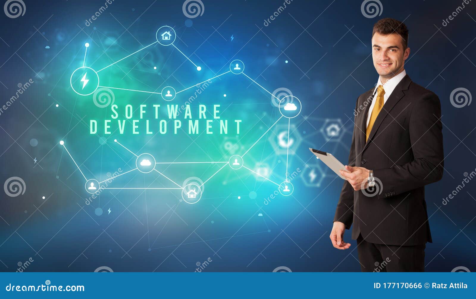 Businessman Thinking about Technology Stock Photo - Image of diagram ... Businessman Thinking about Technology Stock Photo - Image of diagram ...