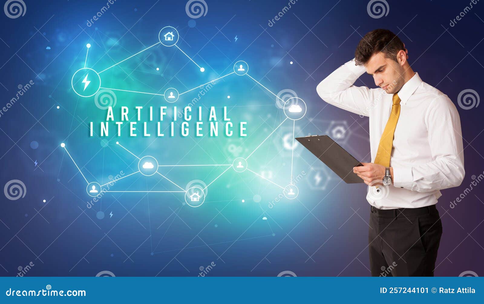 Businessman Thinking about Technology Concept Stock Illustration ...