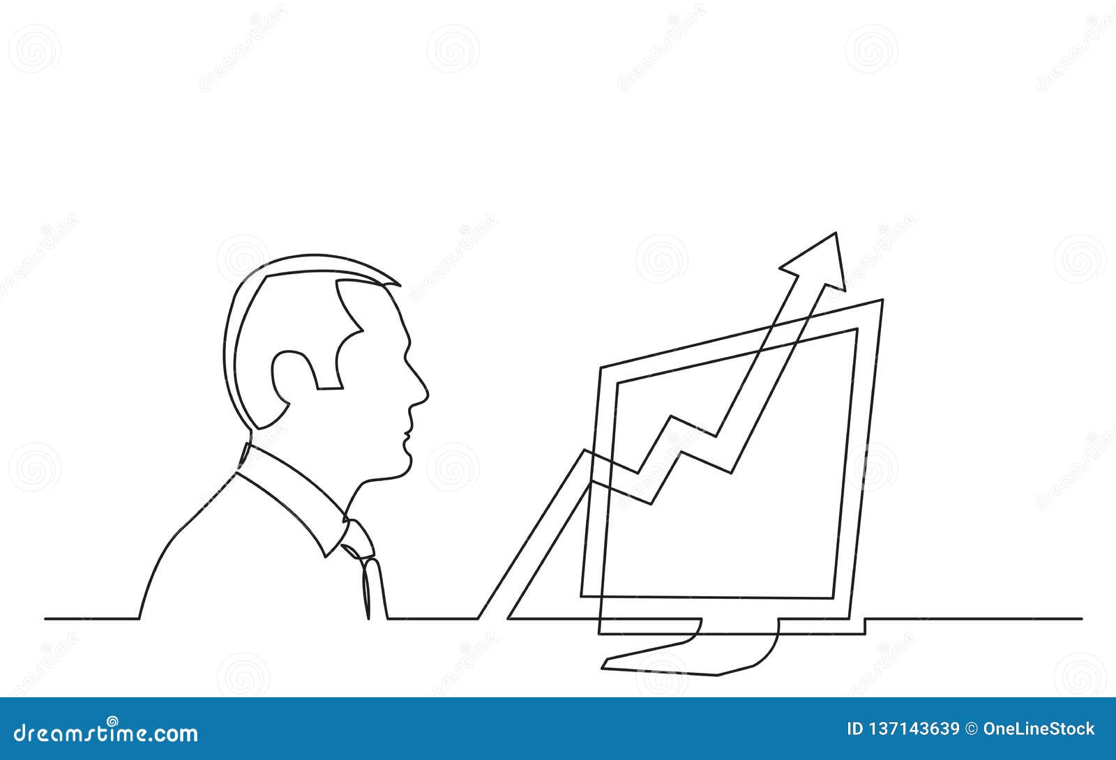Businessman Thinking about Work Productivity - Continuous Line Drawing ...