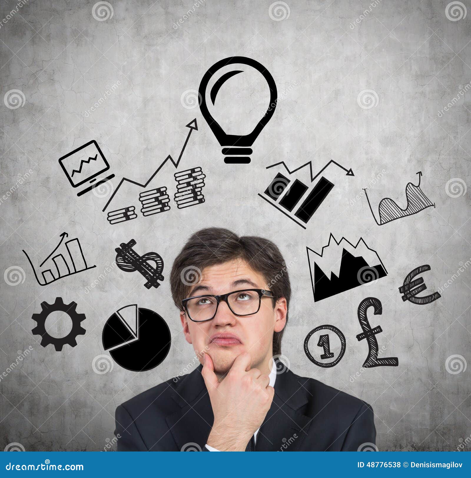 Businessman thinking stock photo. Image of gear, network - 48776538