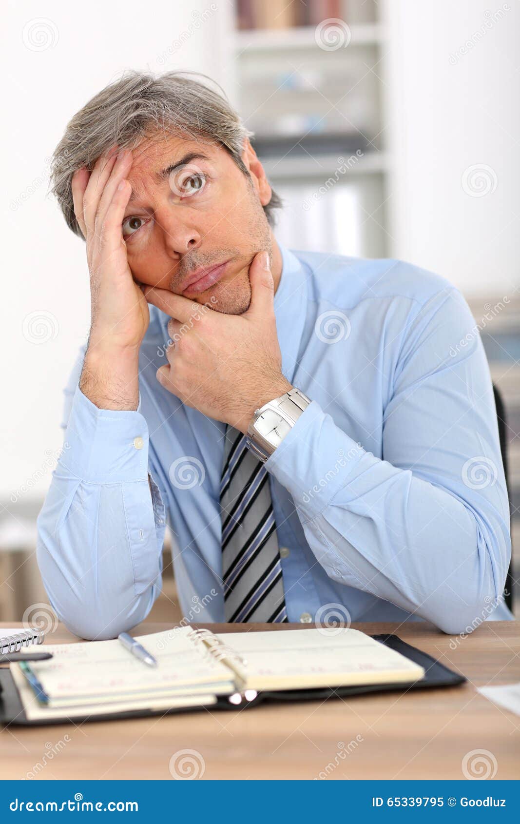 Businessman with Thoughtful Look Stock Image - Image of desk, look ...