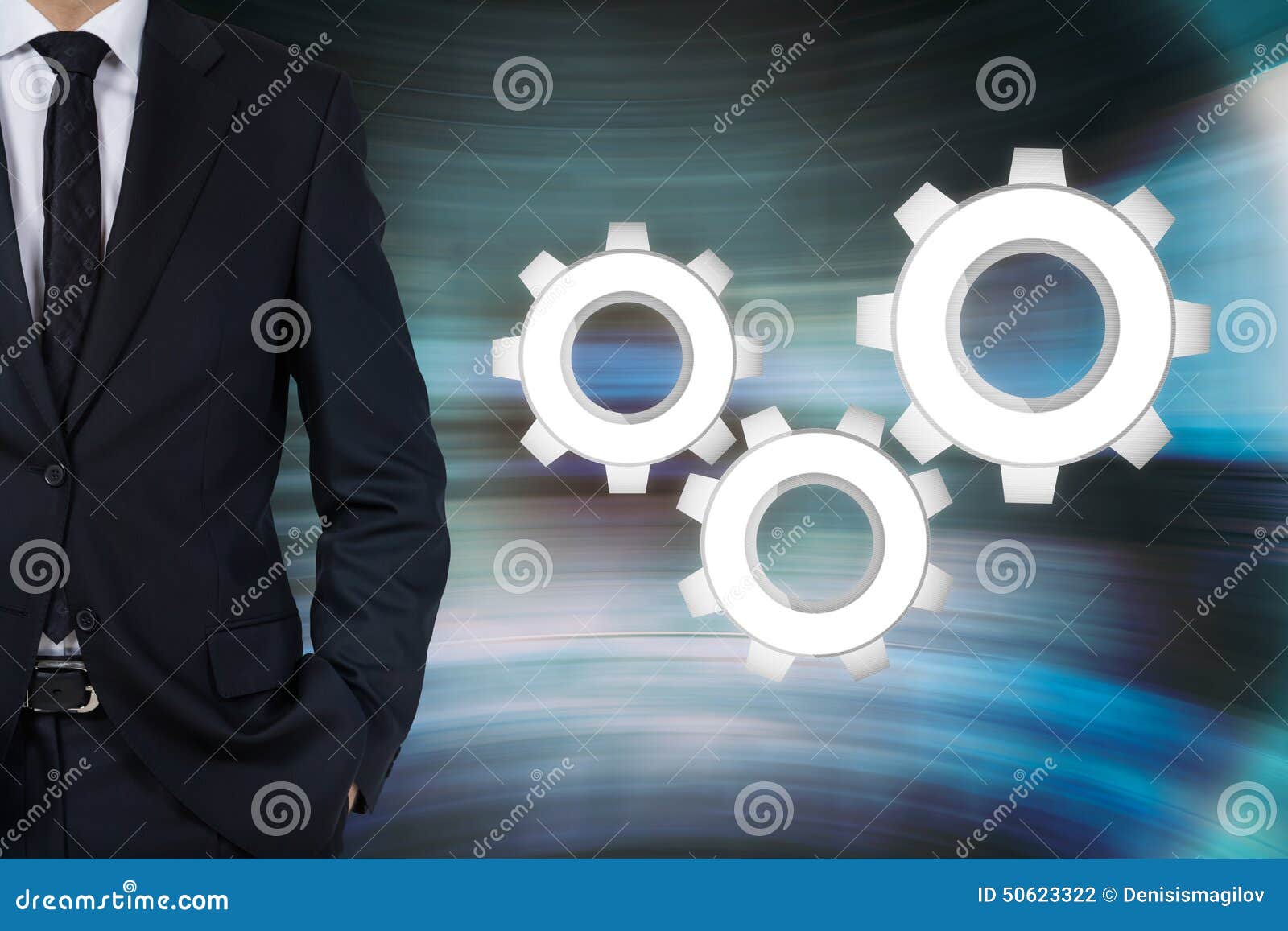 Businessman and Three Cogwheel Stock Photo - Image of boss, businessman ...