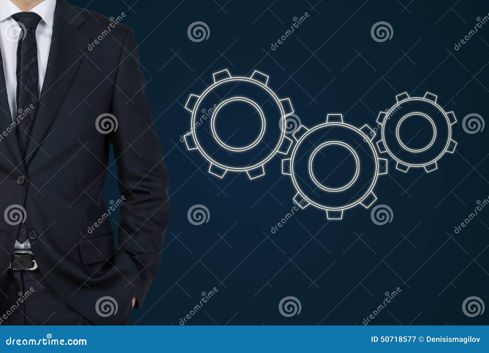 Businessman and Three Cogwheel Stock Image - Image of confident ...