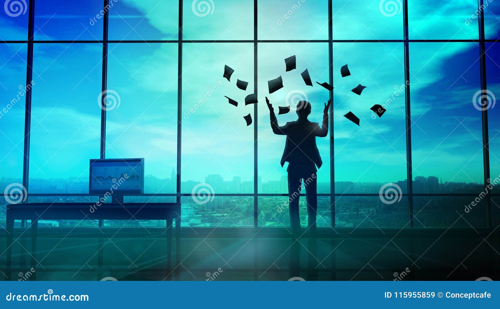 Businessman Spreading Paper by the Office Window Stock Illustration ...