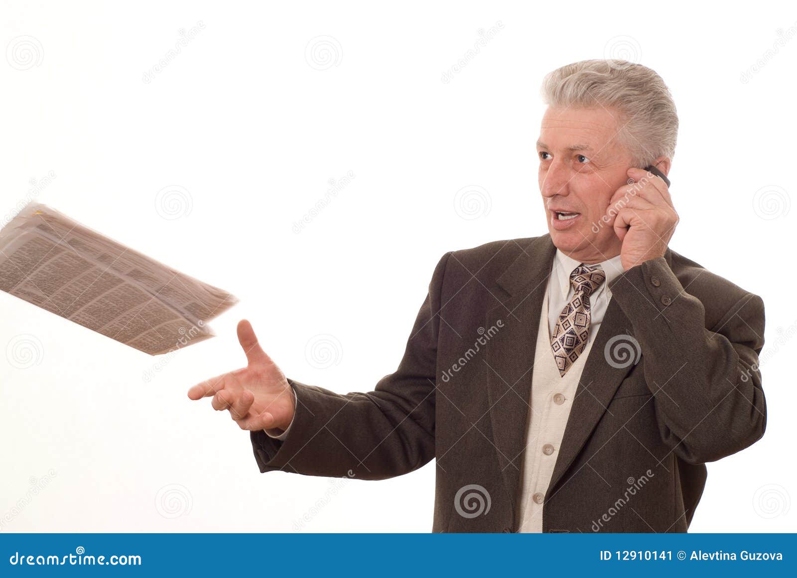 Businessman Throws a Newspaper on a White Stock Image - Image of light ...