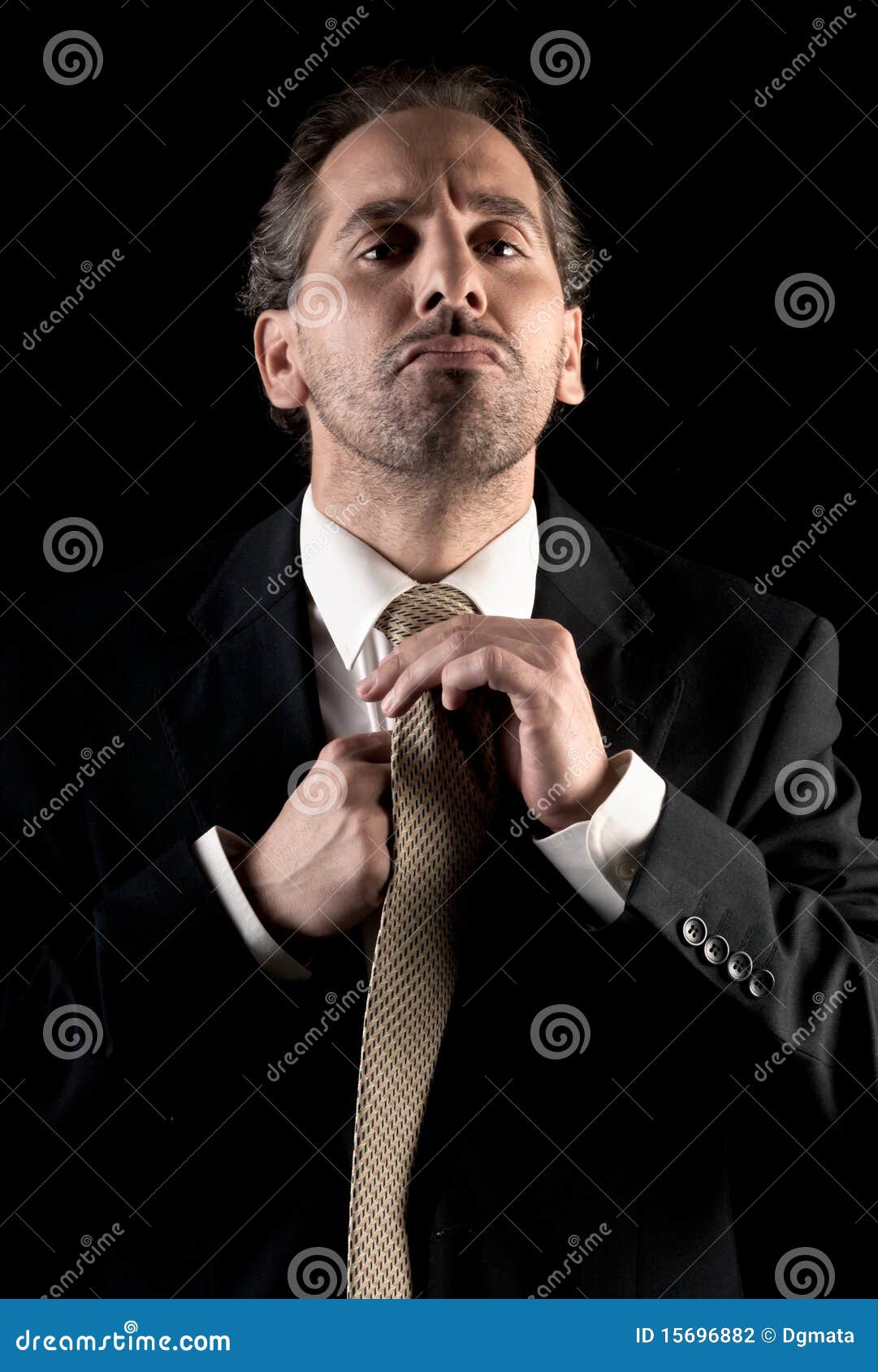 Businessman Tie Fastening, Overwhelmed Expression Stock Photo - Image ...