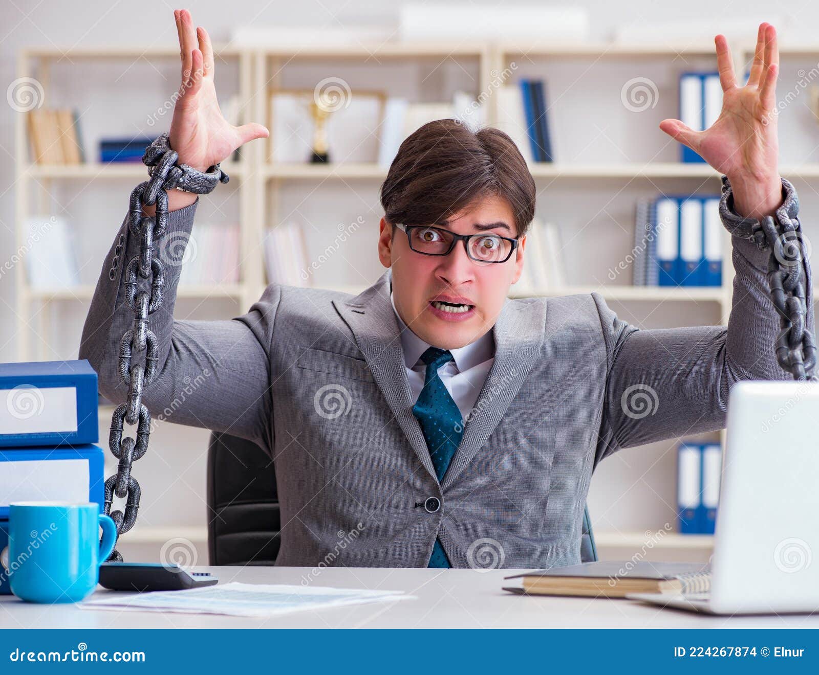Businessman Tied with Chains To His Work Stock Photo - Image of ...