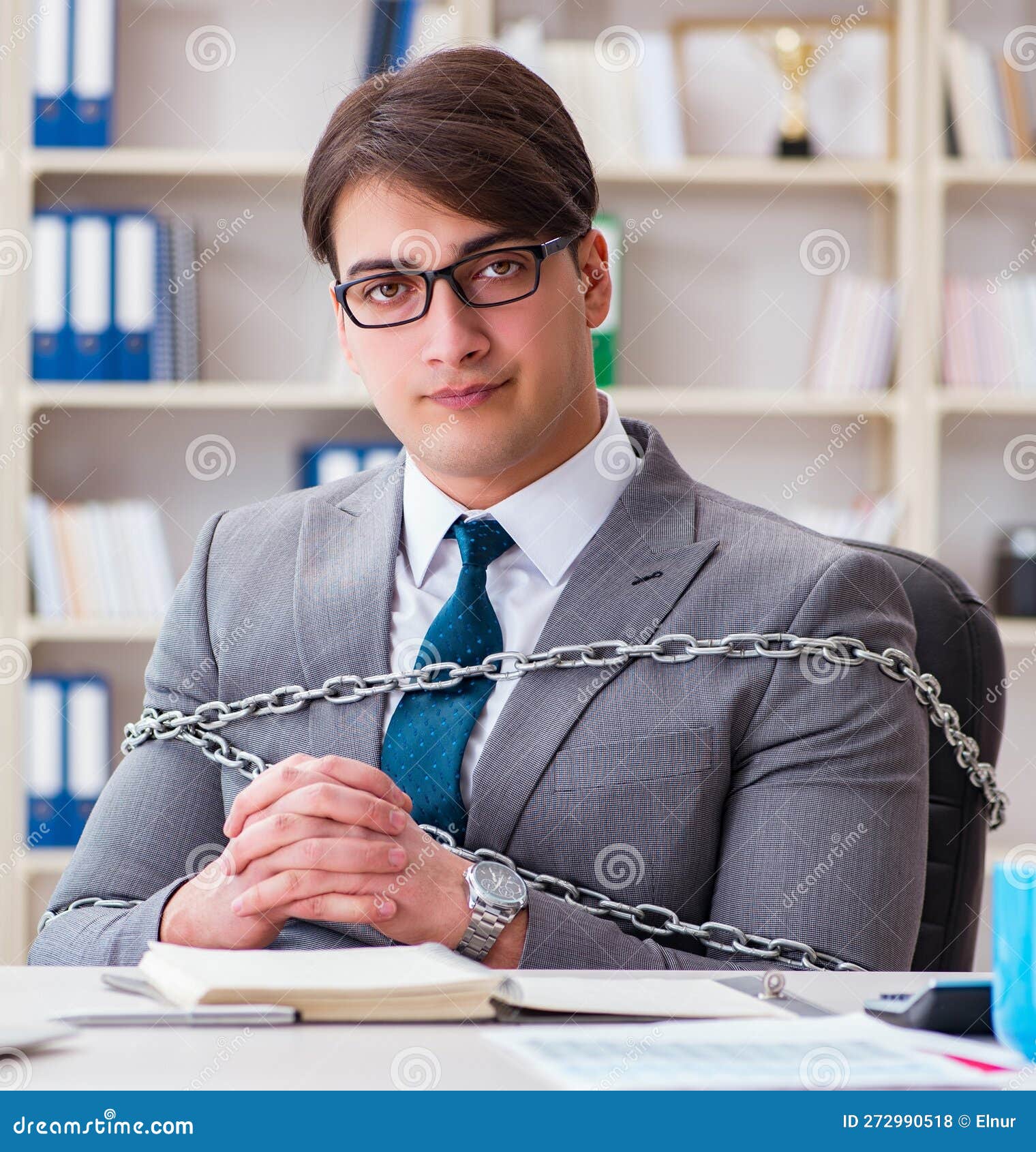 Businessman Tied with Chains To His Work Stock Photo - Image of caught ...