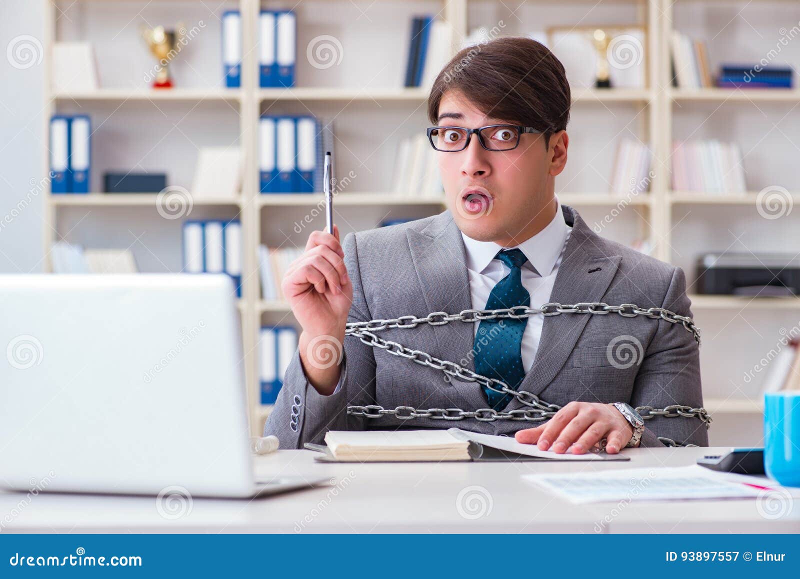 The Businessman Tied with Chains To His Work Stock Image - Image of ...