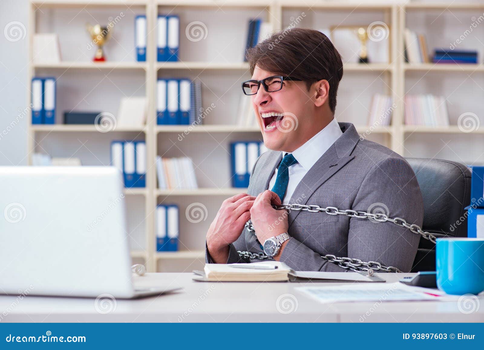 The Businessman Tied with Chains To His Work Stock Image - Image of ...