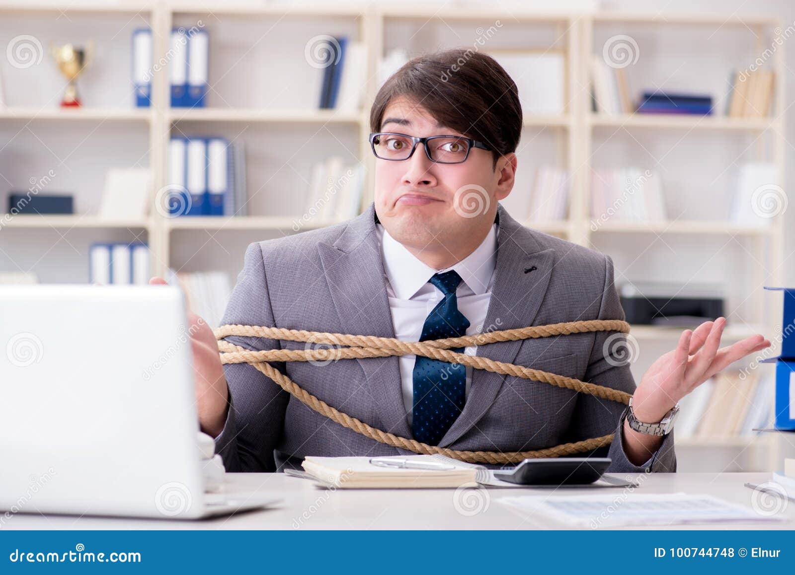 The Businessman Tied Up with Rope in Office Stock Photo - Image of male ...