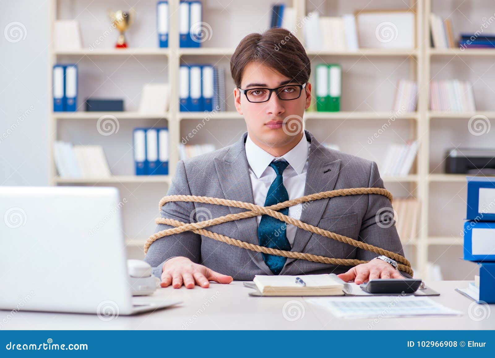 The Businessman Tied Up with Rope in Office Stock Photo - Image of ...