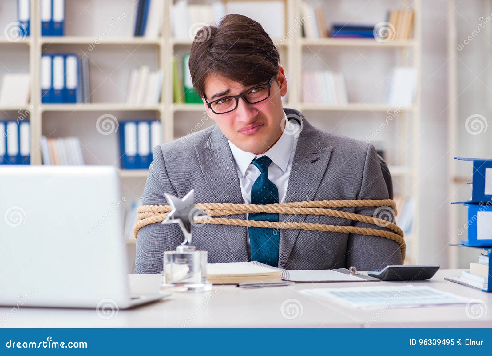 The Businessman Tied Up with Rope in Office Stock Image - Image of ...
