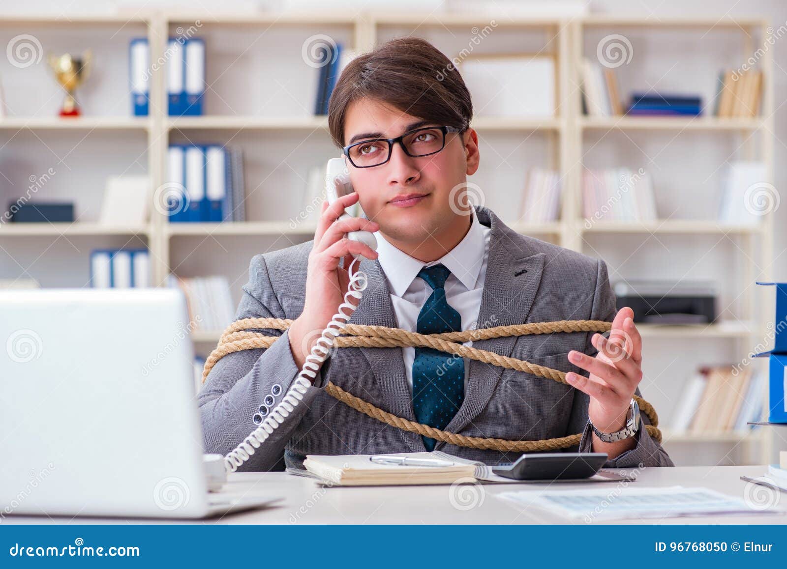 The Businessman Tied Up with Rope in Office Stock Photo - Image of ...