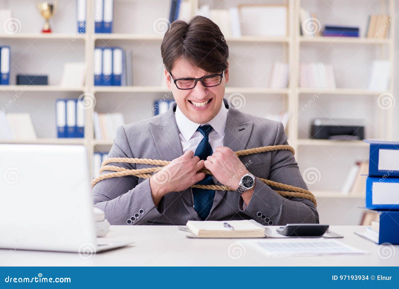 The Businessman Tied Up with Rope in Office Stock Photo - Image of ...