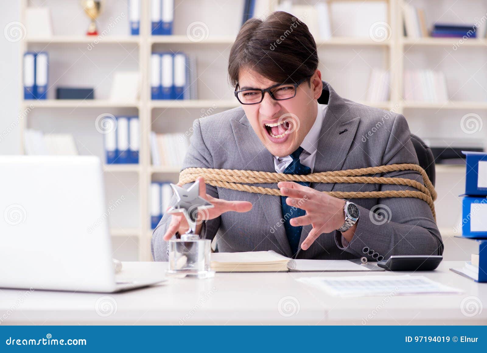 The Businessman Tied Up with Rope in Office Stock Image - Image of ...