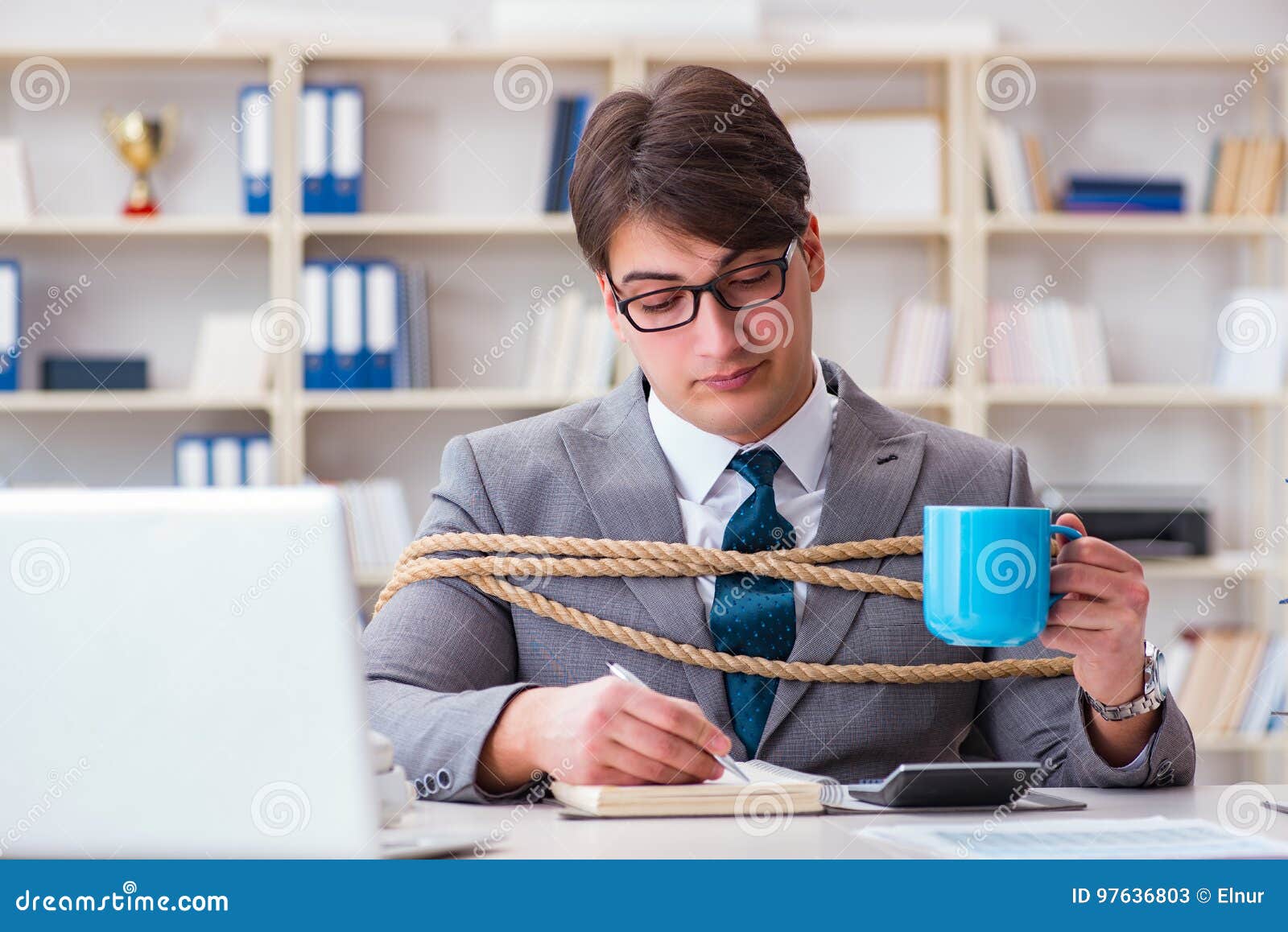 The Businessman Tied Up with Rope in Office Stock Image - Image of ...