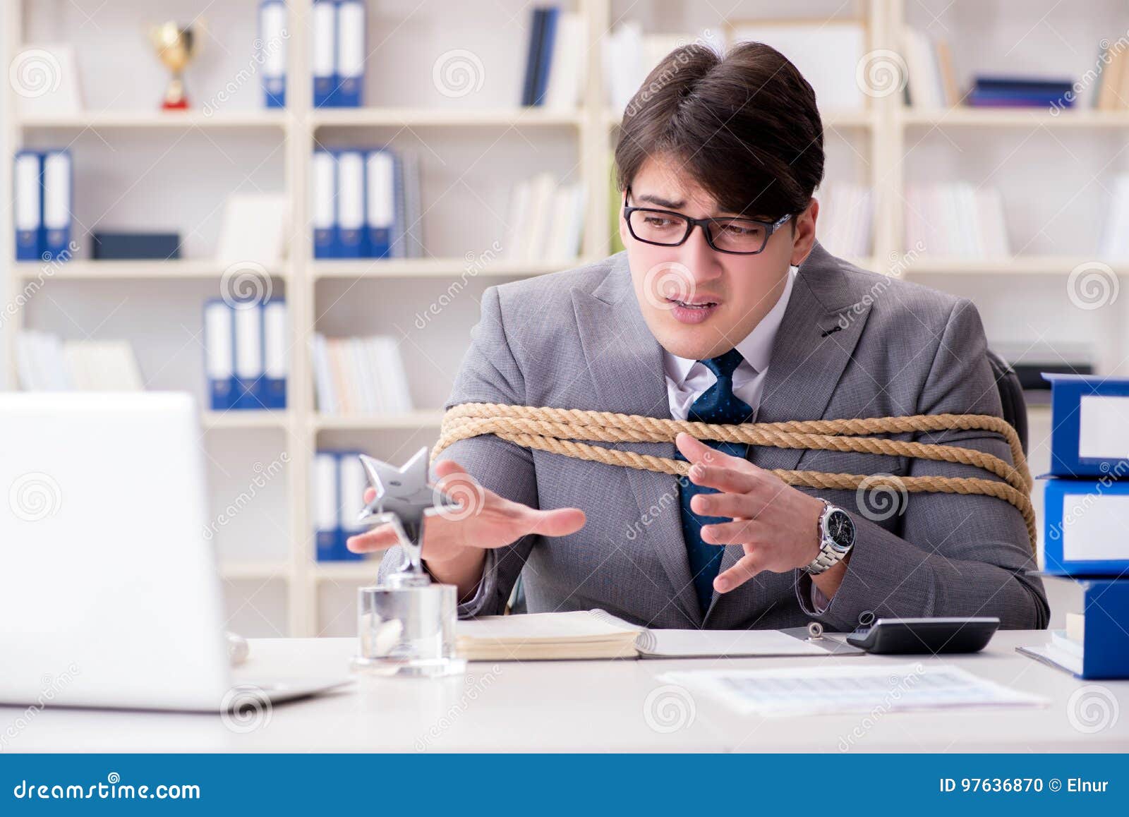 The Businessman Tied Up with Rope in Office Stock Photo - Image of ...
