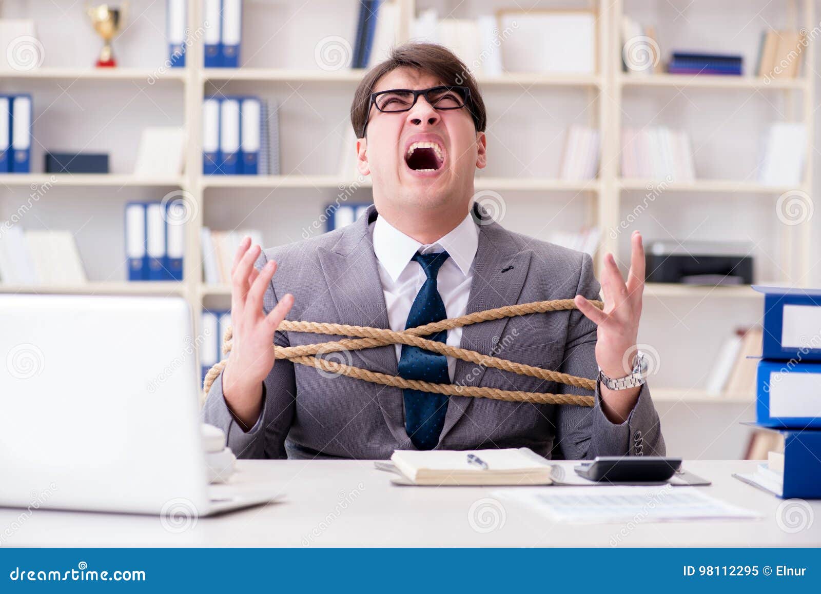 The Businessman Tied Up with Rope in Office Stock Image - Image of ...