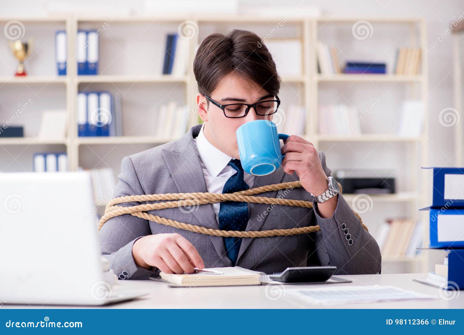 The Businessman Tied Up with Rope in Office Stock Photo - Image of ...