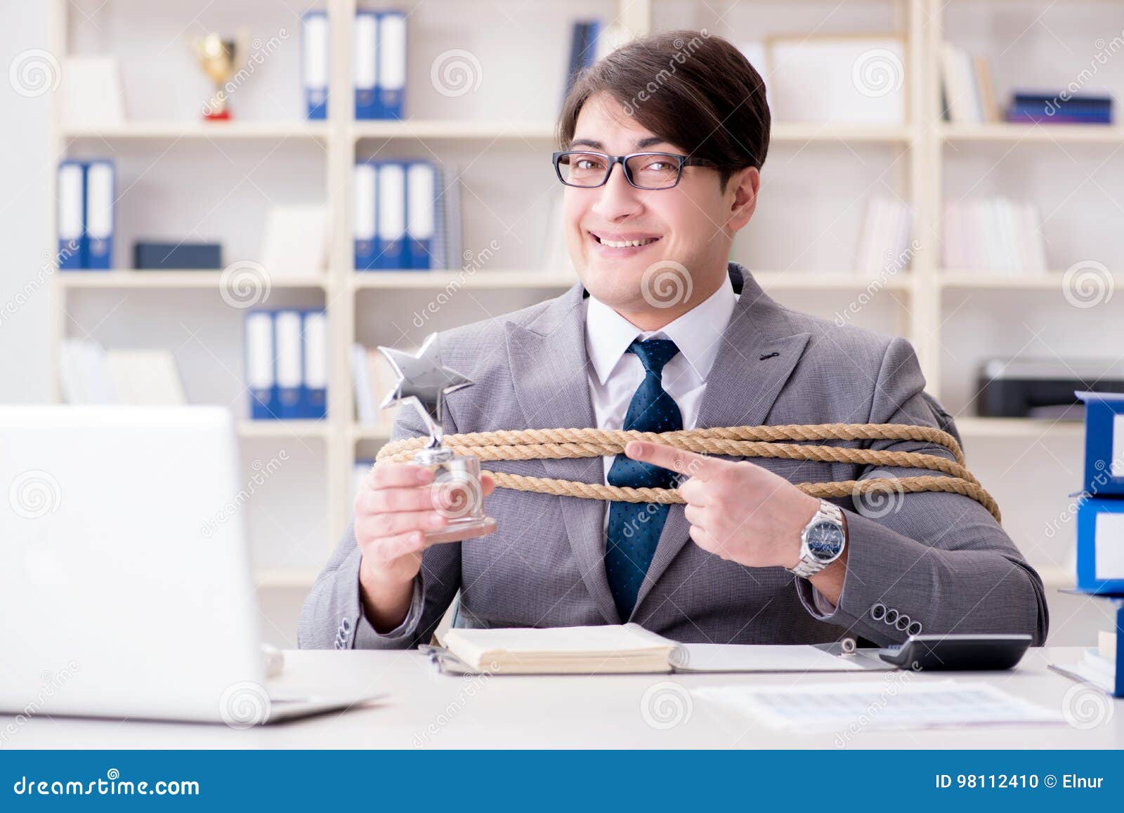 The Businessman Tied Up with Rope in Office Stock Photo - Image of ...