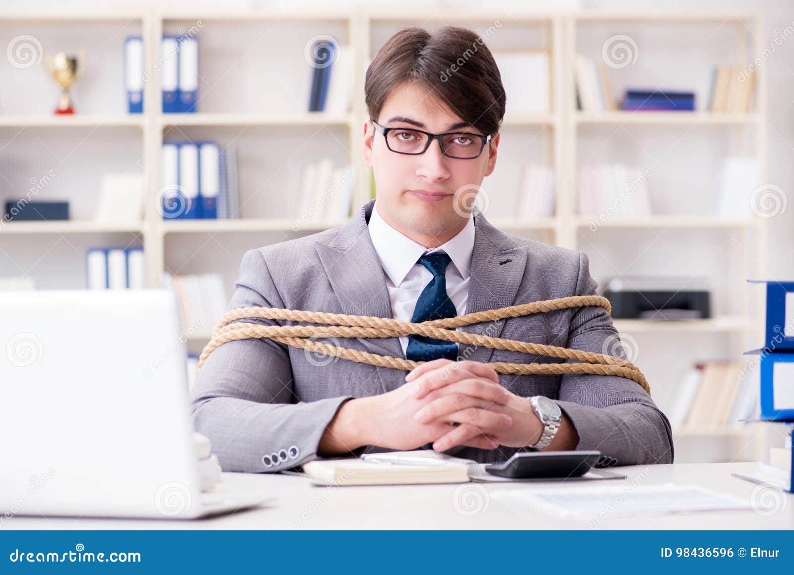The Businessman Tied Up with Rope in Office Stock Photo - Image of ...