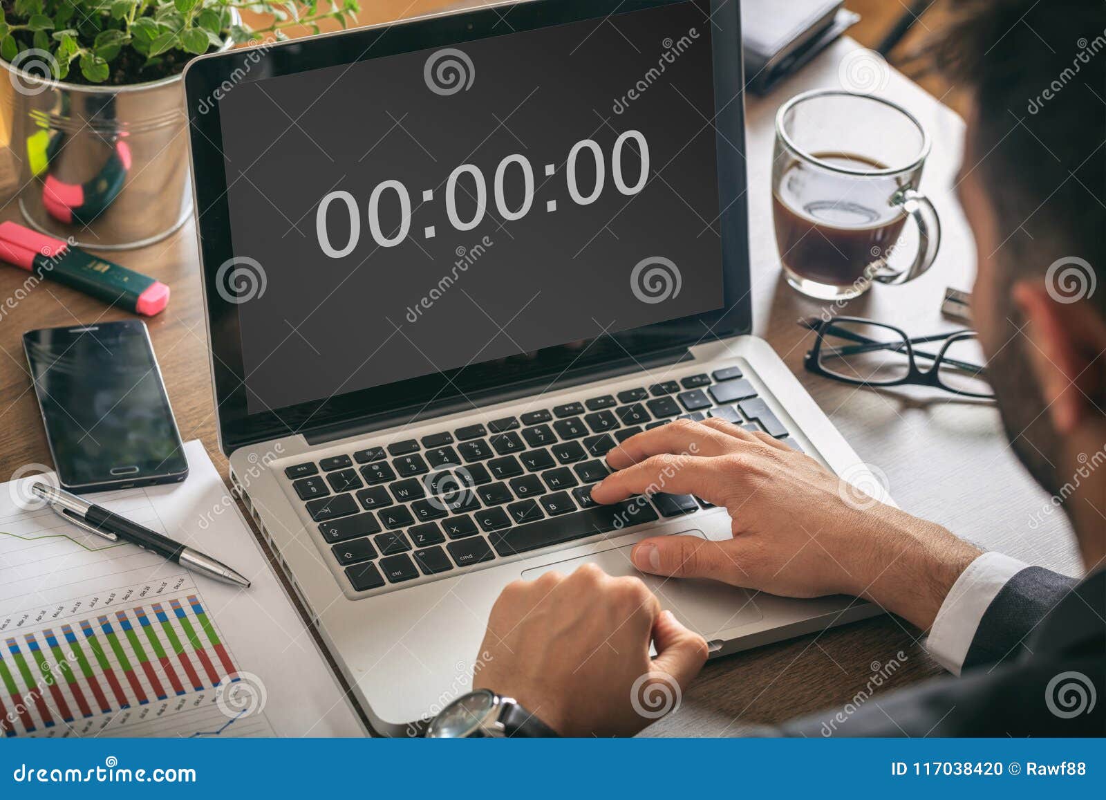 Businessman Timer Zero Midnight on Laptop Screen Stock Photo - Image of ...