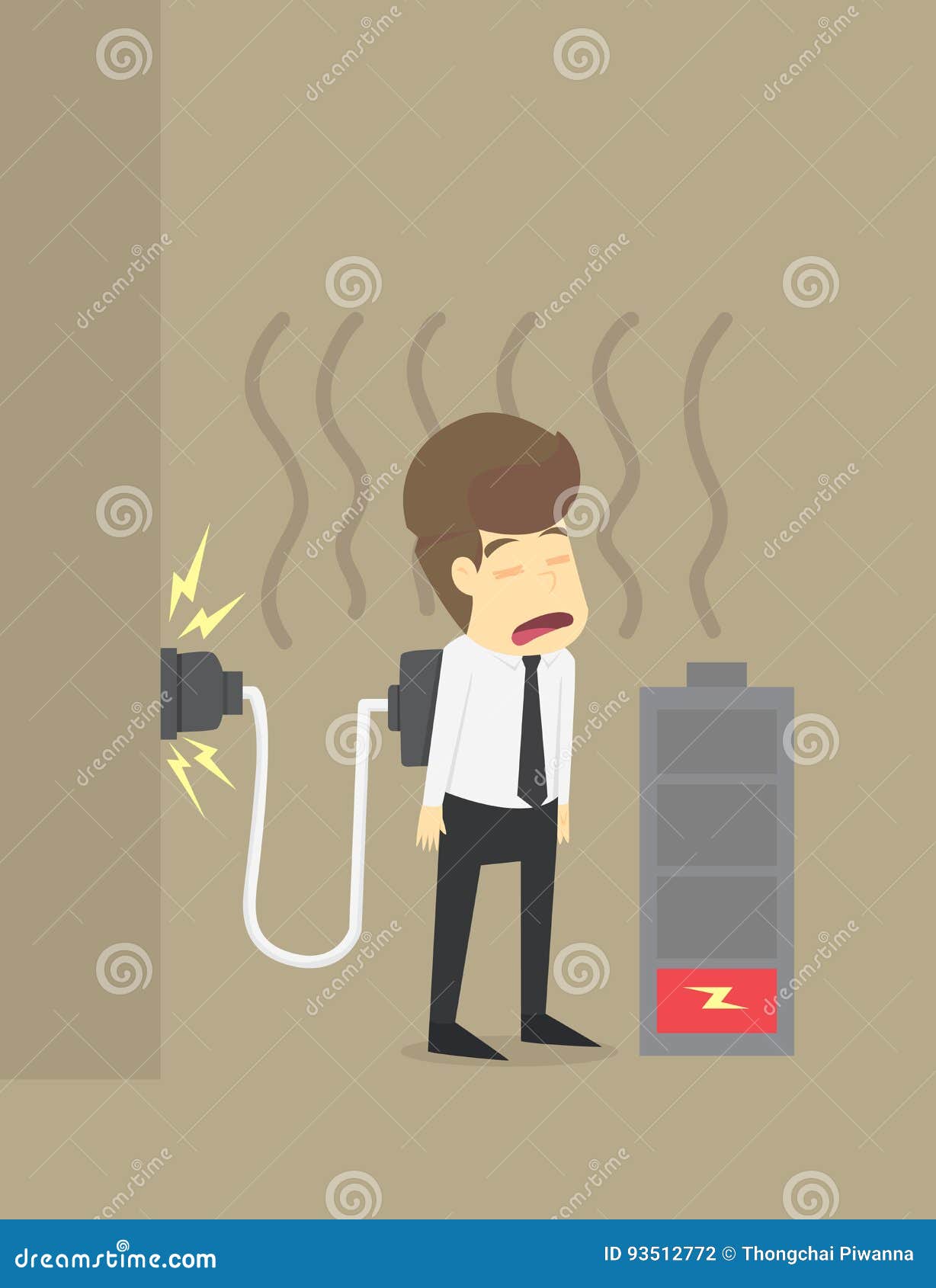 Businessman Tired of Working or Low Battery and Need Charge Stock ...