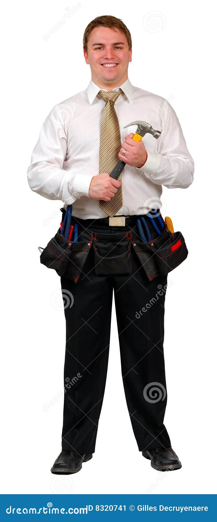 Businessman with Tool Belt and Hammer Stock Image - Image of repair ...