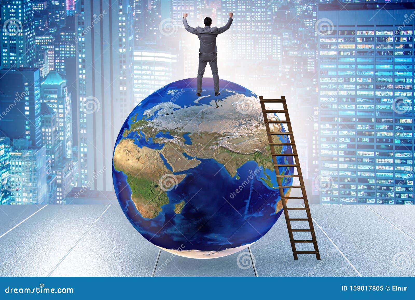 Businessman on Top of the World Stock Image - Image of happy, climbing ...