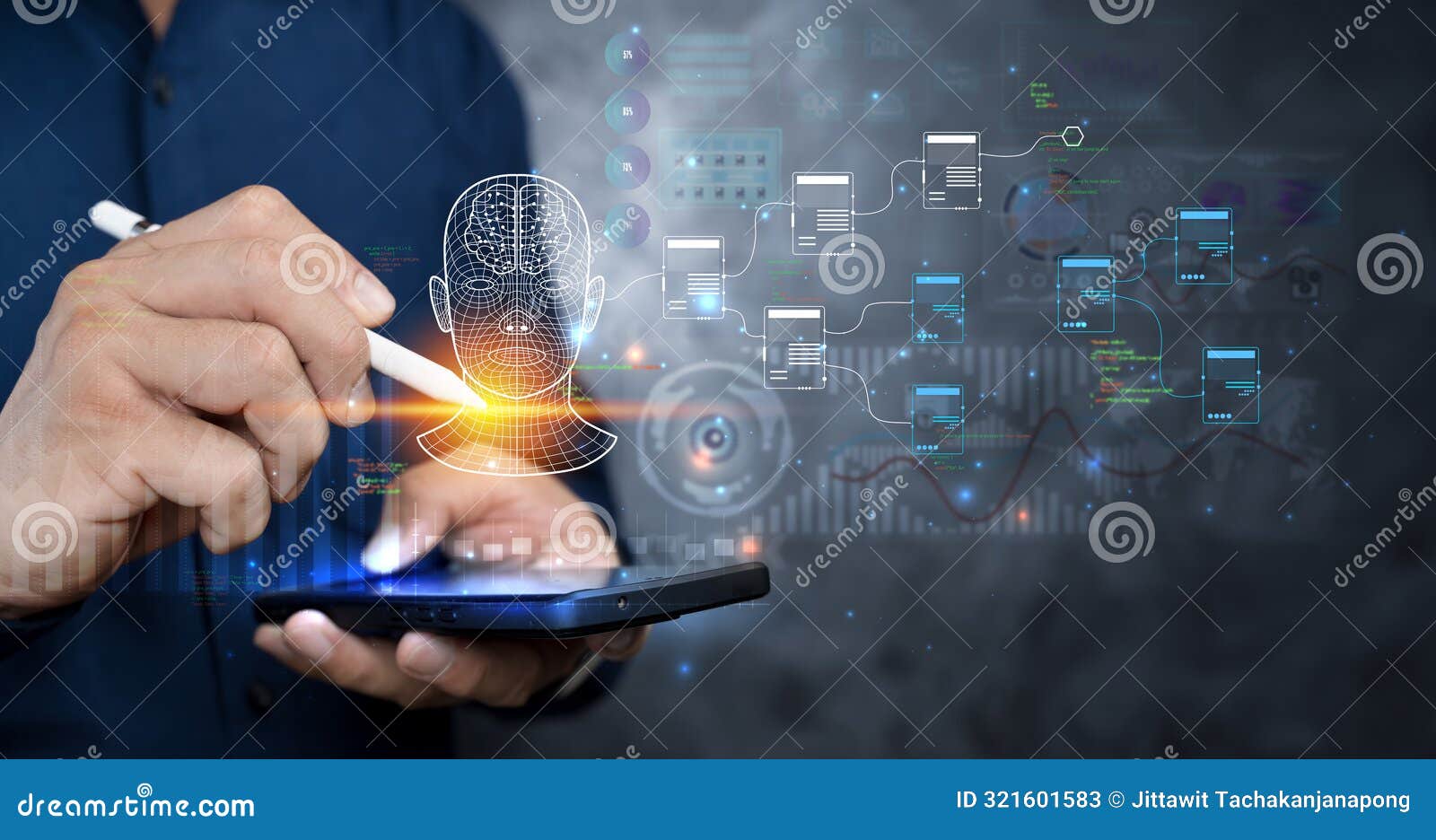 Businessman Touch Automated Data Management System To Create Reports ...