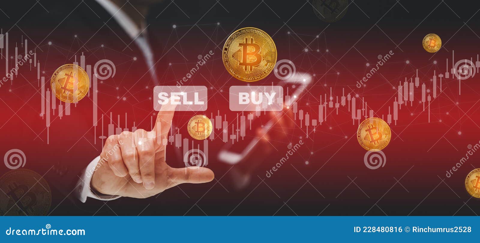 Businessman is Touch Bitcoin Chart on-screen among Piles of Bitcoin ... Businessman is Touch Bitcoin Chart on-screen among Piles of Bitcoin ...