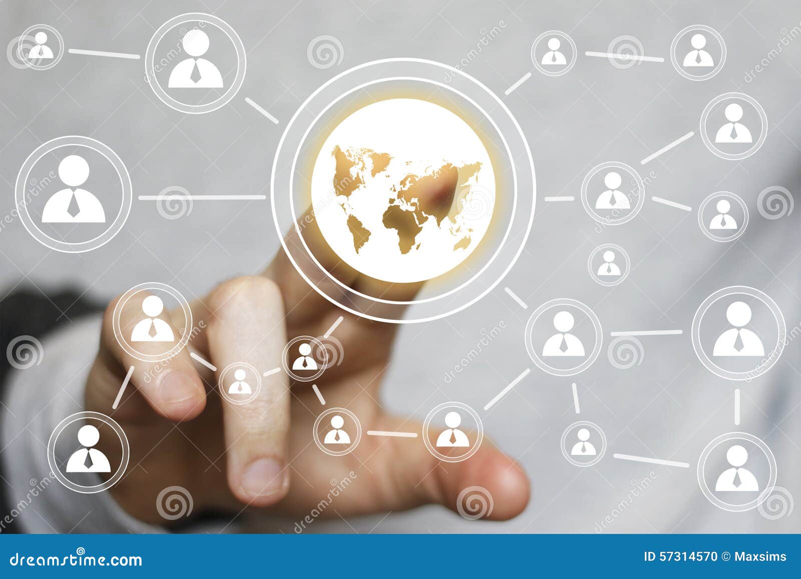 Businessman Touch Button Web Map Communication Icon Stock Illustration ...