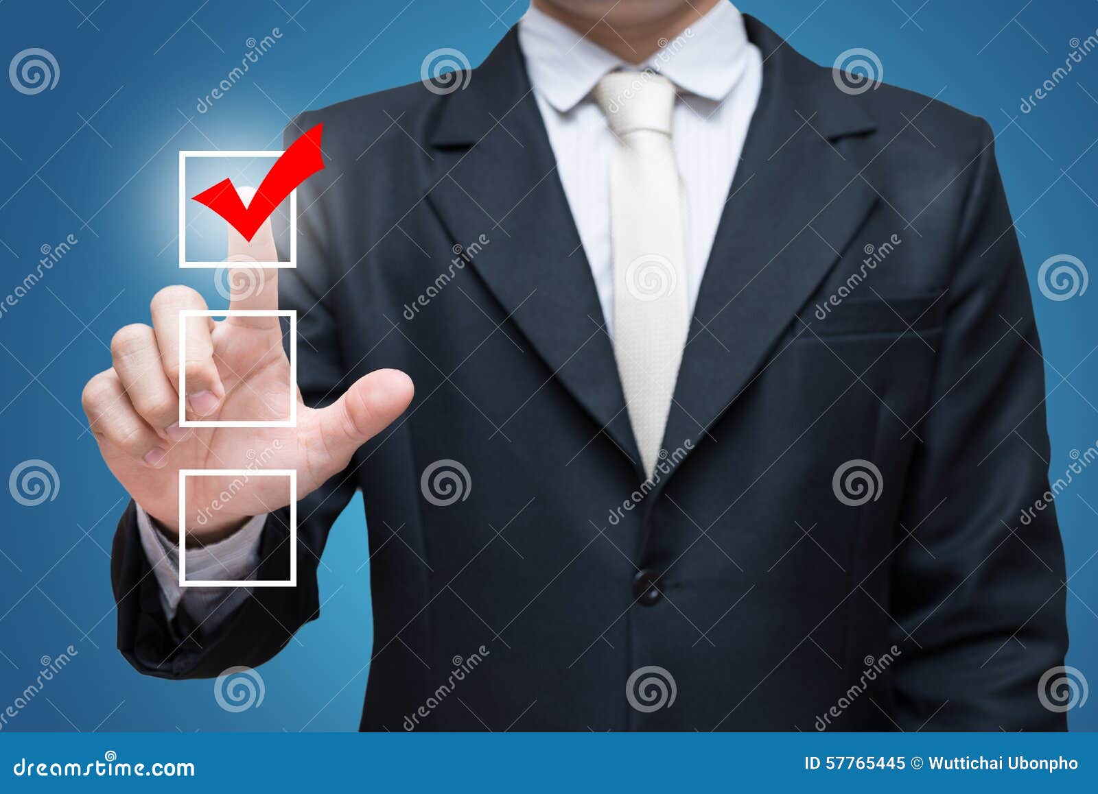 Businessman Touch Checking Mark Checklist Marker Isolated on Blue ...