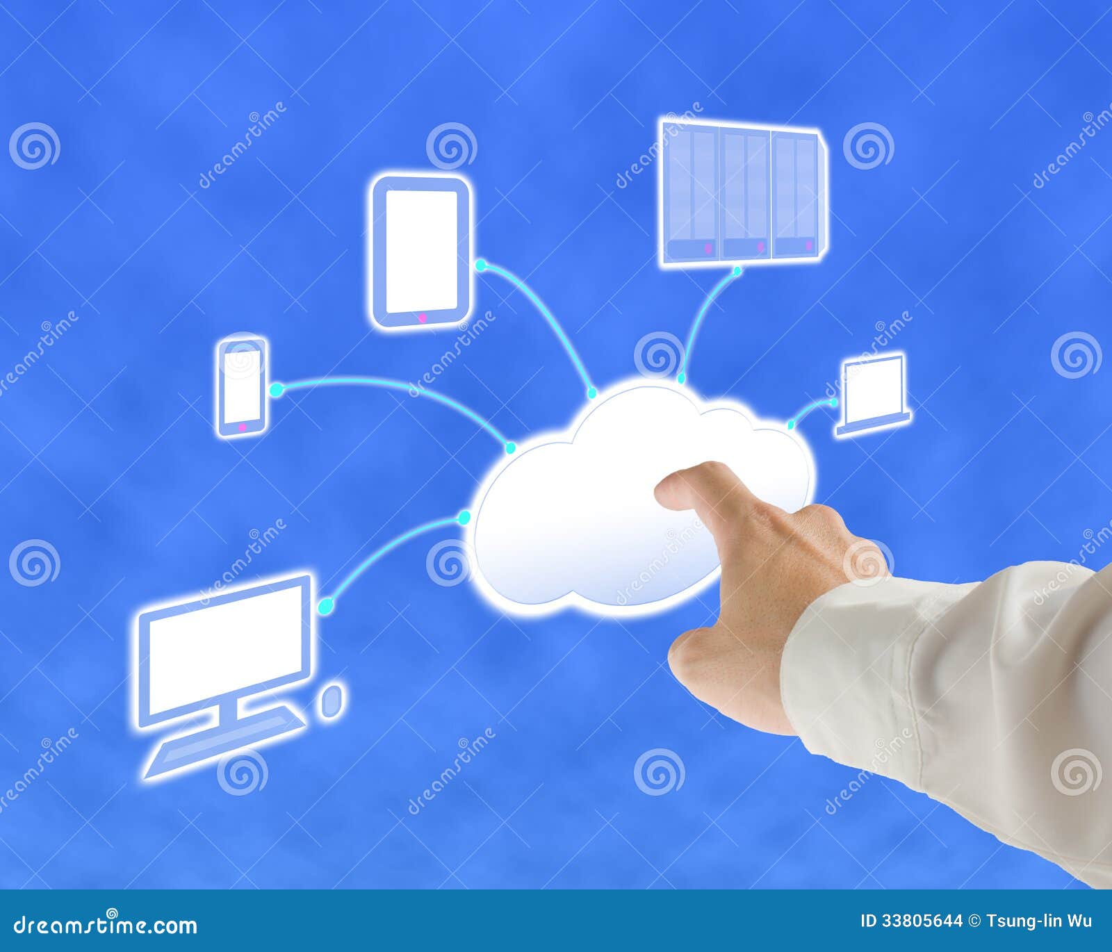 Businessman Touch Cloud Computing Server for Launching Service Stock ...