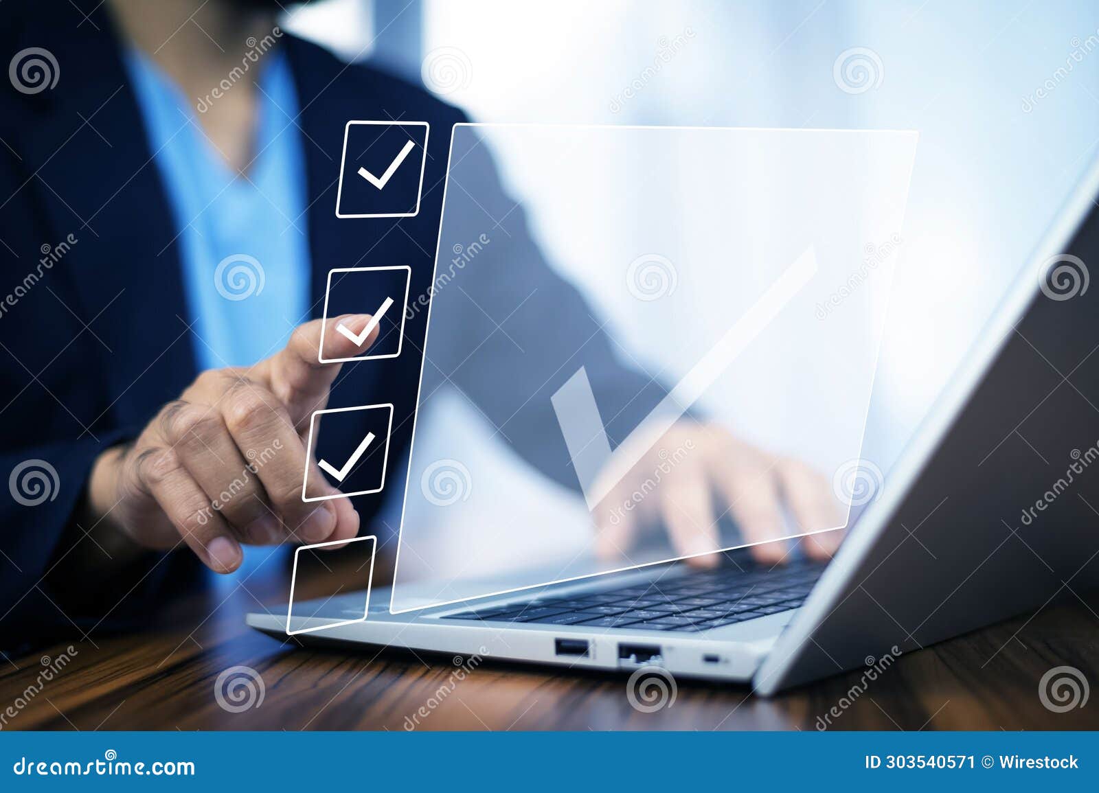 Businessman Touch on Digital Screen Check Correct Sign Mark in Checkbox ...