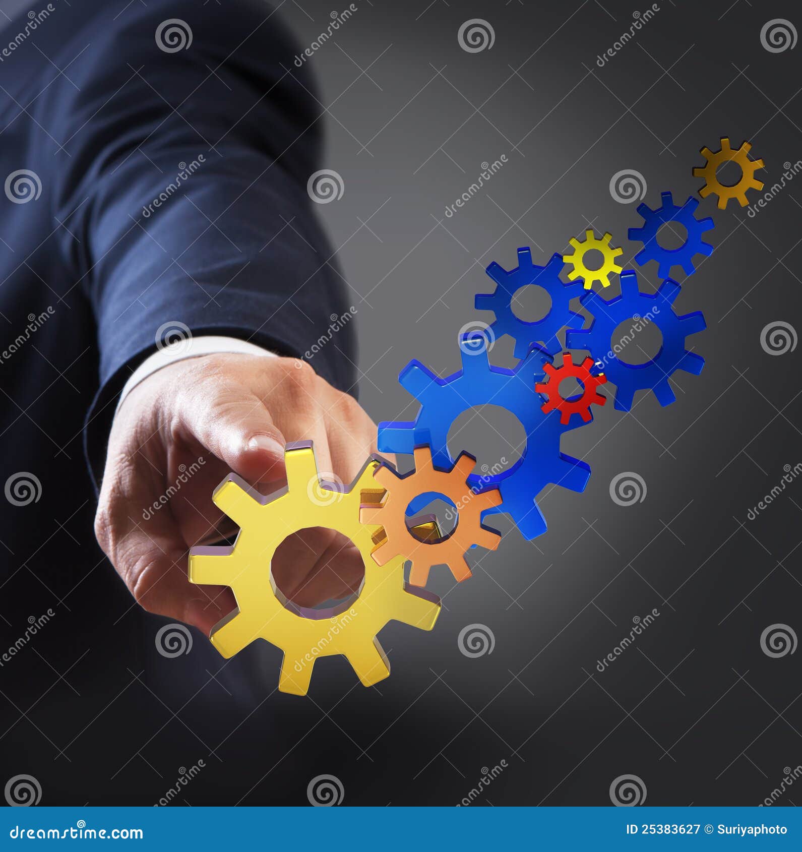 Businessman Touch Gear To Success Stock Image - Image of cogwheel ...