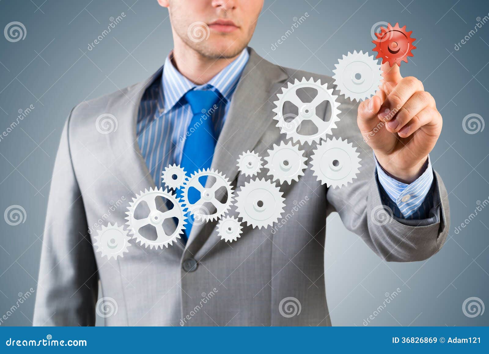 Businessman Touch the Mechanism Stock Image - Image of confident ...