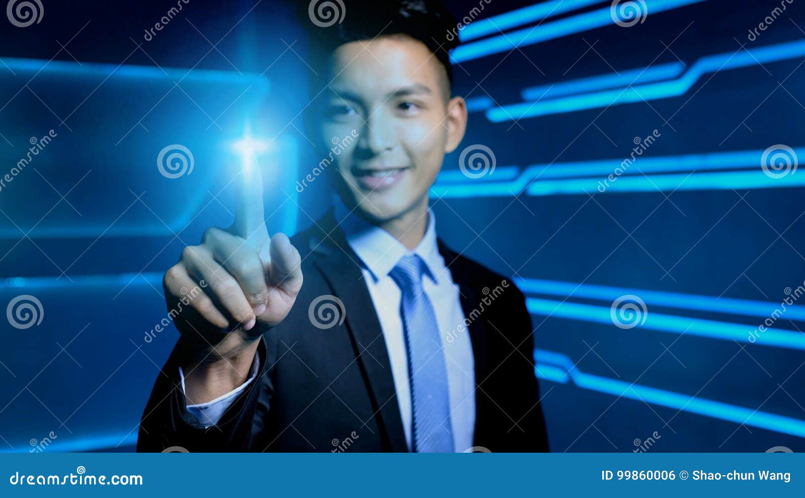 Businessman Touch Something Stock Photo - Image of engineer ...