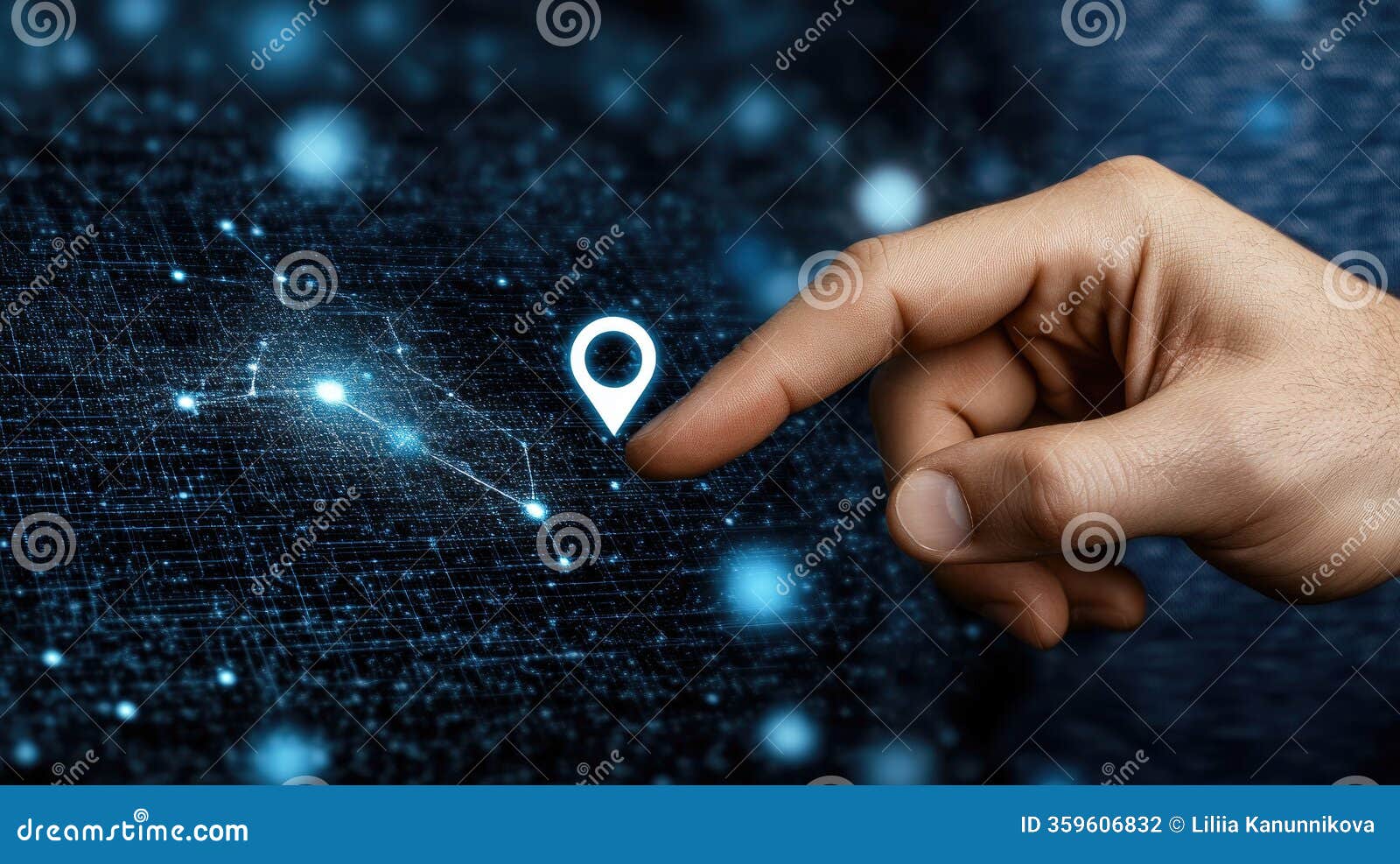 A Businessman Touches a Digital Location Icon on a Virtual Screen ...