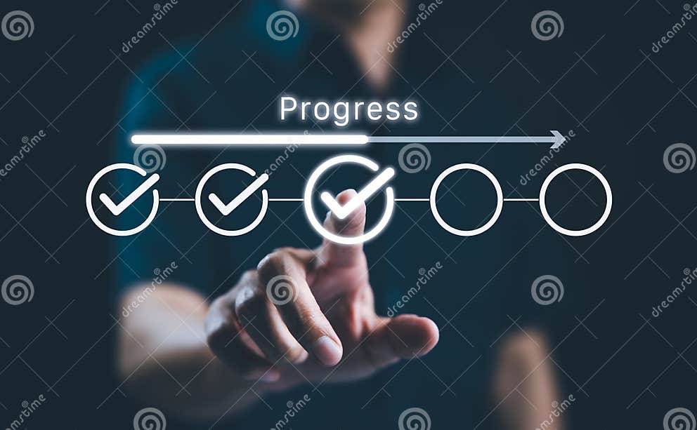 Businessman Touches a Digital Progress Checklist with Check Marks and ...