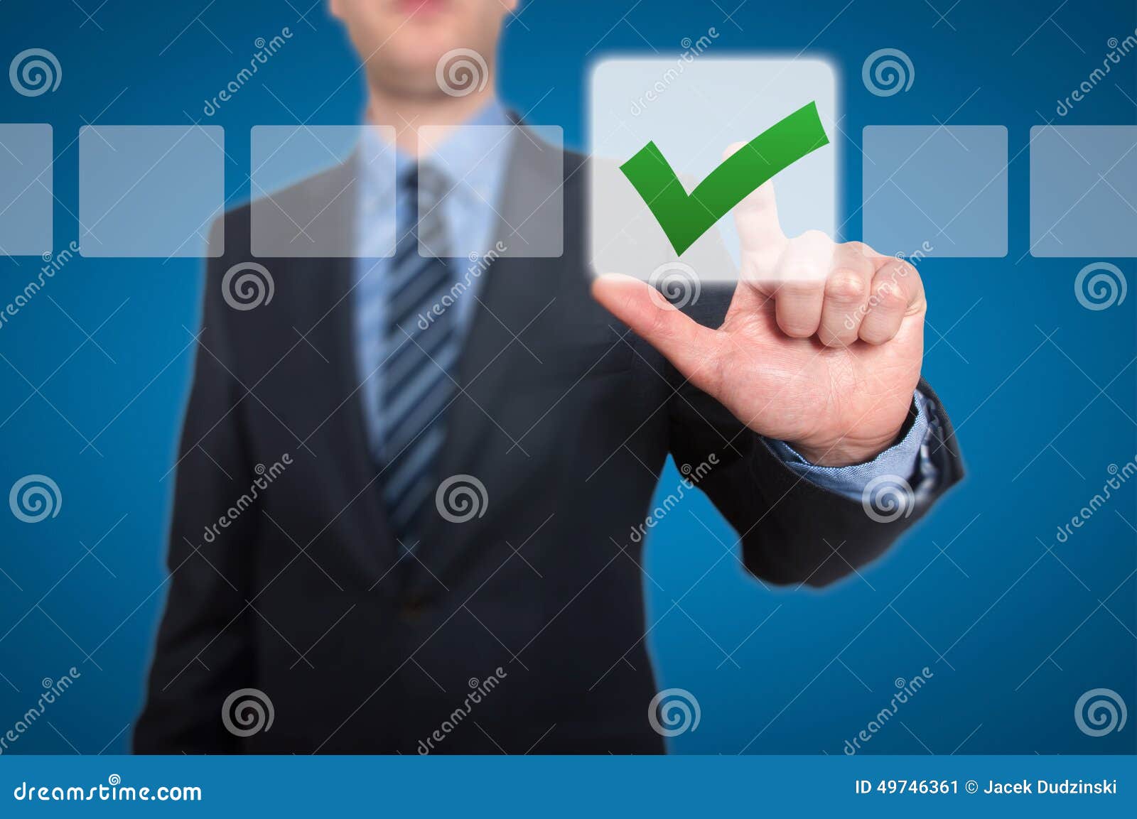 Businessman Touching Button and Ticking Check Box Stock Image - Image ...