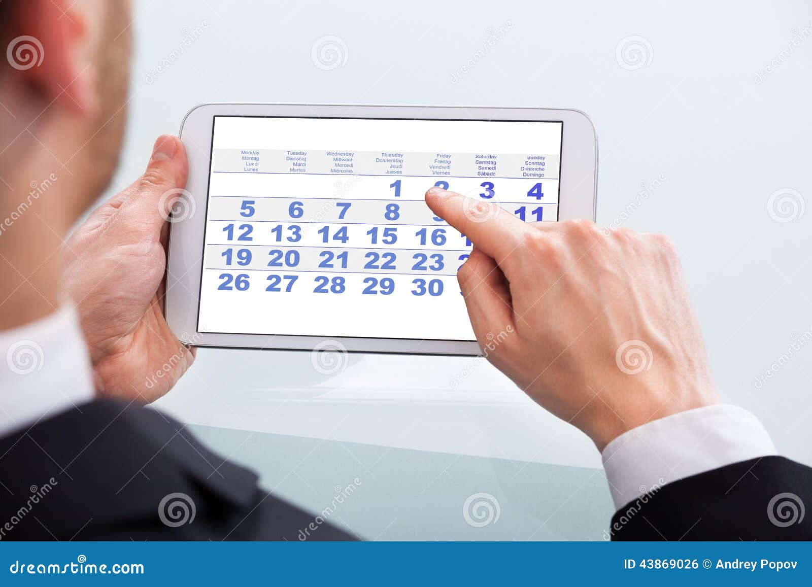 Businessman Touching Calendar Date on Digital Tablet in Office Stock ...