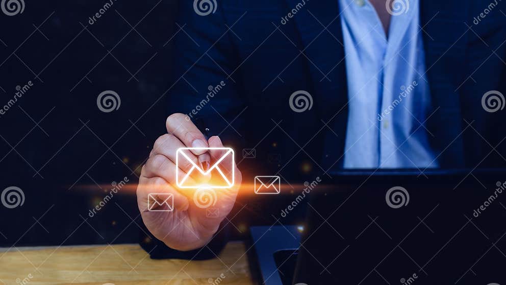 Businessman Touching Checking Email Online with Virtual Interface ...