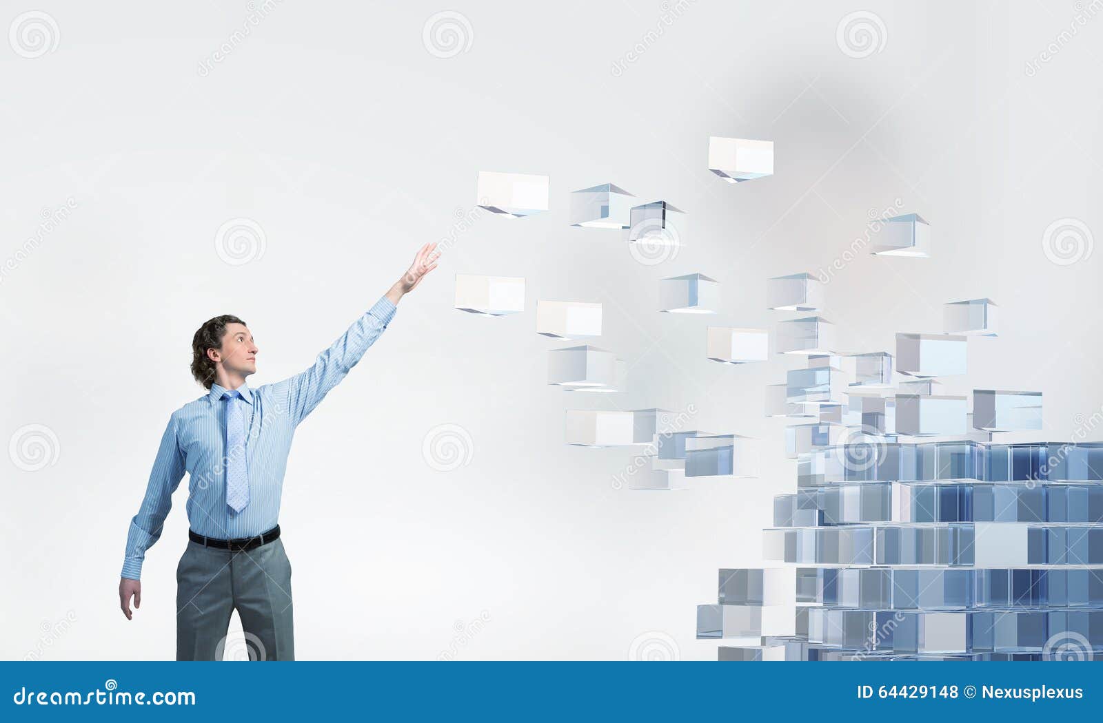 Businessman touching cube stock photo. Image of high - 64429148